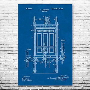 Elevator Poster Print, Industrial Art, Architect Gift, Elevator Blueprint, Mechanical Decor, Contractor Gift Blueprint (8 inch x 10 inch)