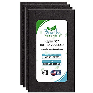Breathe Naturally - Extra Thick Replacement Carbon Pre-Filters Compatible with Idylis "C" IAP-10-200 Series - Premium Air Purification - Ideal for Home & Office Use - (4 pack, Carbon Filters)