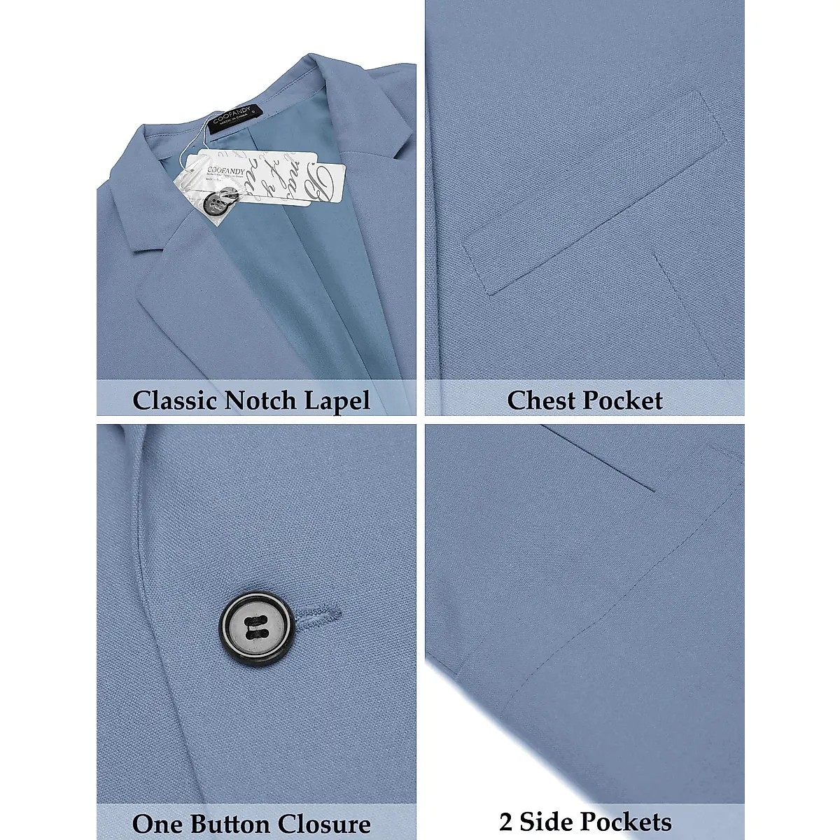 COOFANDY Men's Casual Linen Blazer Lightweight Regular Fit One Button Sport Coat Wedding Suit Jacket Denim Blue