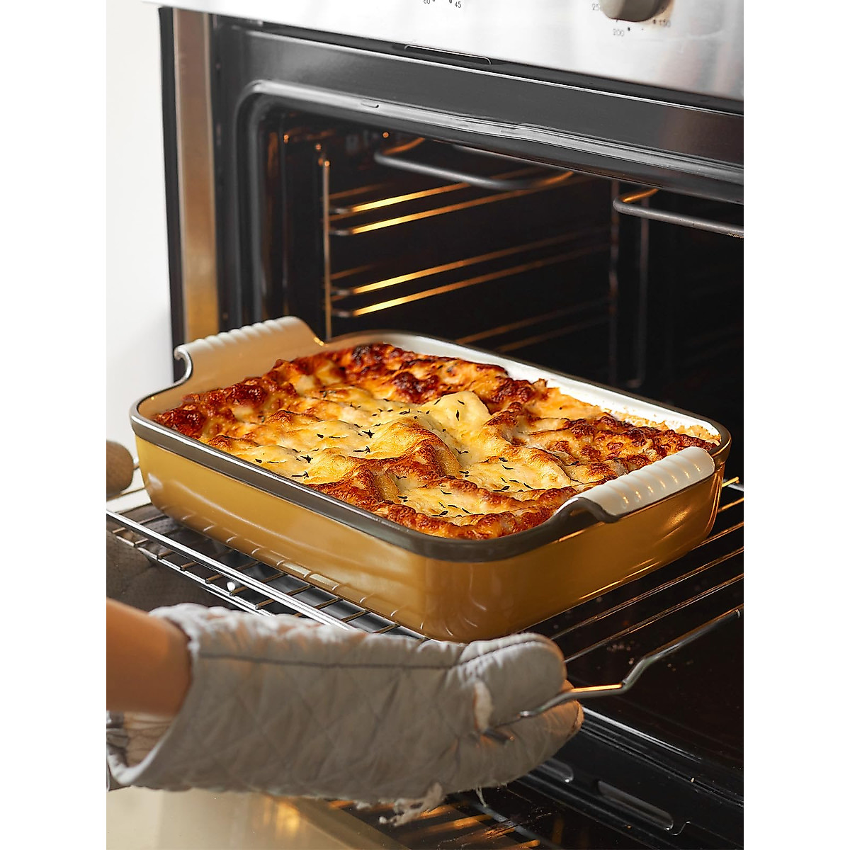 LIFVER Baking Dish, 9x13 Baking Pan, 120 Oz Large Lasagna Pan Deep, Ceramic Bakeware, Rectangular Casserole Dishes for Cooking Roasting Turkey Lasagna, Gifts for Baker, 3.8 Qt