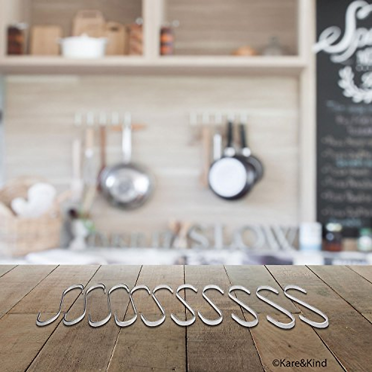 Flat S-Shaped Hanging Hooks - for Kitchen Utensils, Garage or Garden Tools, etc. - Heavy Duty Genuine Solid 304 Stainless Steel - Multi Purpose - This Kit Contains 10 Small Hooks