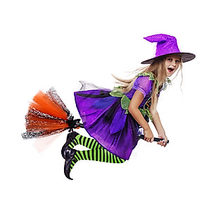 SUPVOX Witch Broom Witch Broom Net Yarn Plastic Wizard Flying Broomstick Halloween Cosplay Props for Kids Party Costume (Orange) Halloween Costumes