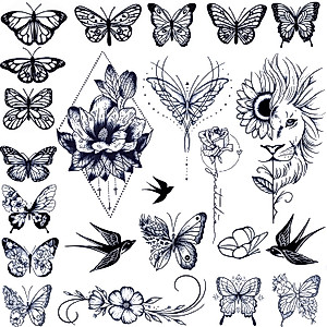 Tazimi Semi Permanent Temporary Tattoos for Women Girls - Large Long Lasting Temporary Butterfly Flower Lion Swallow Tattoos,Lasts 1-2 Weeks Waterproof Realistic Fake Tattoos