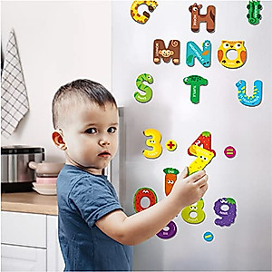 Magnetic Uppercase Letters and Numbers, Educational Learning Tool for Kids Word Recognition 39 Pieces Magnets Include 26 Colorful Alphabet Letters, 10 Numbers and 3 Symbols,Toddlers 3 4 5 Years Old