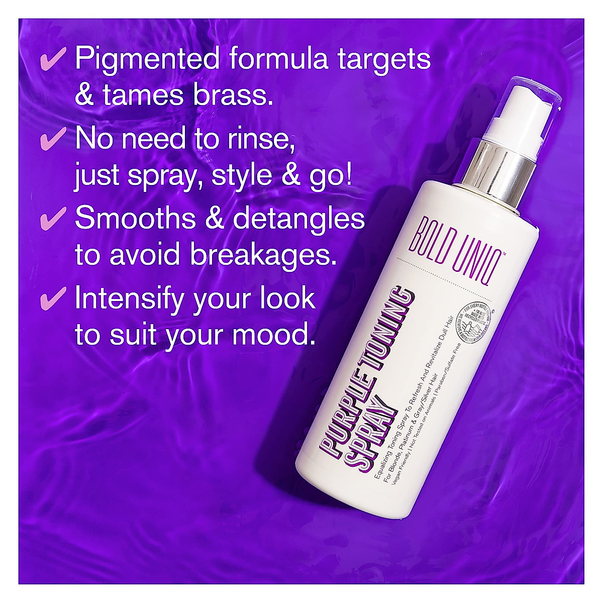 Blonde Toner Spray. Purple Leave In Toning Hair Treatment to Remove Brassy Surface Tones in Blonde, Platinum & Gray/Silver Hair. Paraben & Sulfate Free-PETA Approved Cruelty-free.