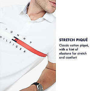 Tommy Hilfiger Men's Short Sleeve Cotton Pique Flag Polo in Regular Fit, BRIGHT WHITE, X-Large