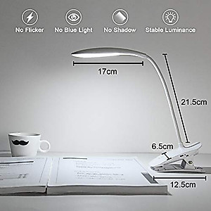 URAQT LED Desk Lamp with Clamp,LED Desk Lamp for Home Office 360° Flexible Adjustable Arm Touch Table Lamp with 3 Brightness Levels Gooseneck Desk Lamp Cordless Rechargeable Dimmable Desk Light