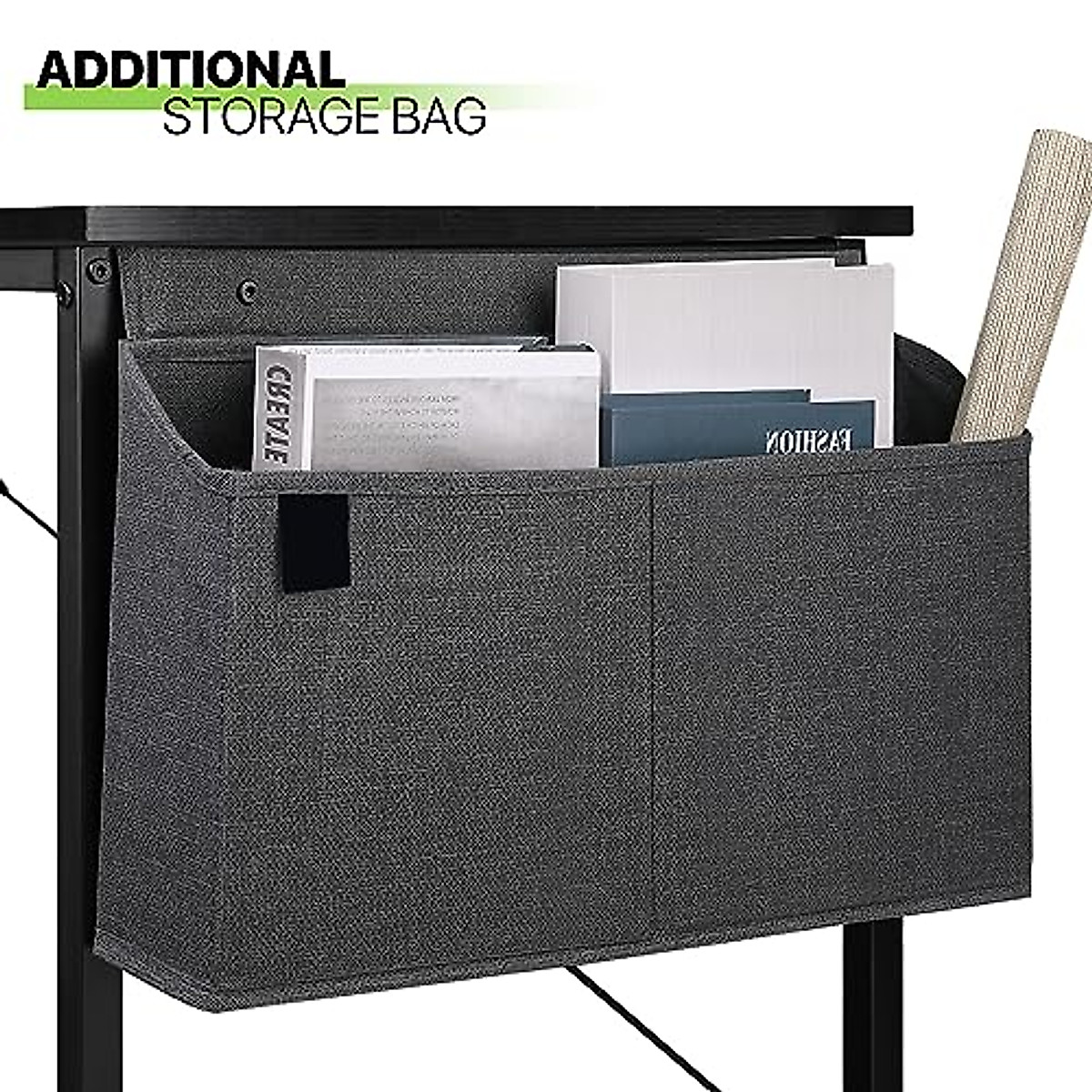 Magshion Writing Computer Desk, Light Walnut Modern Simple Style PC Desk with Storage Bag Space Saving Design for Gaming Room Office