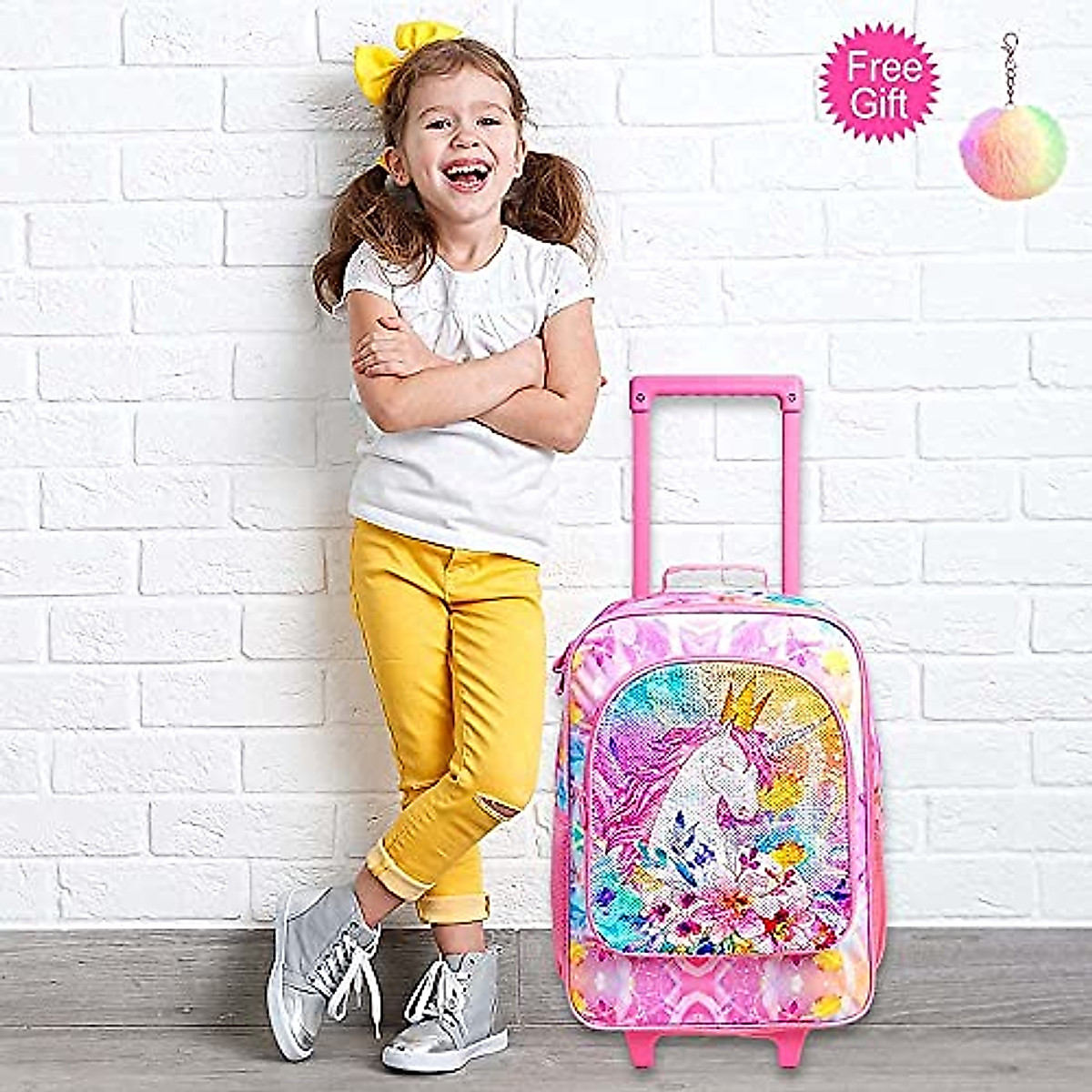 Kids Luggage for Girls, Cute Unicorn Rolling Wheels Suitcase for Toddler Children