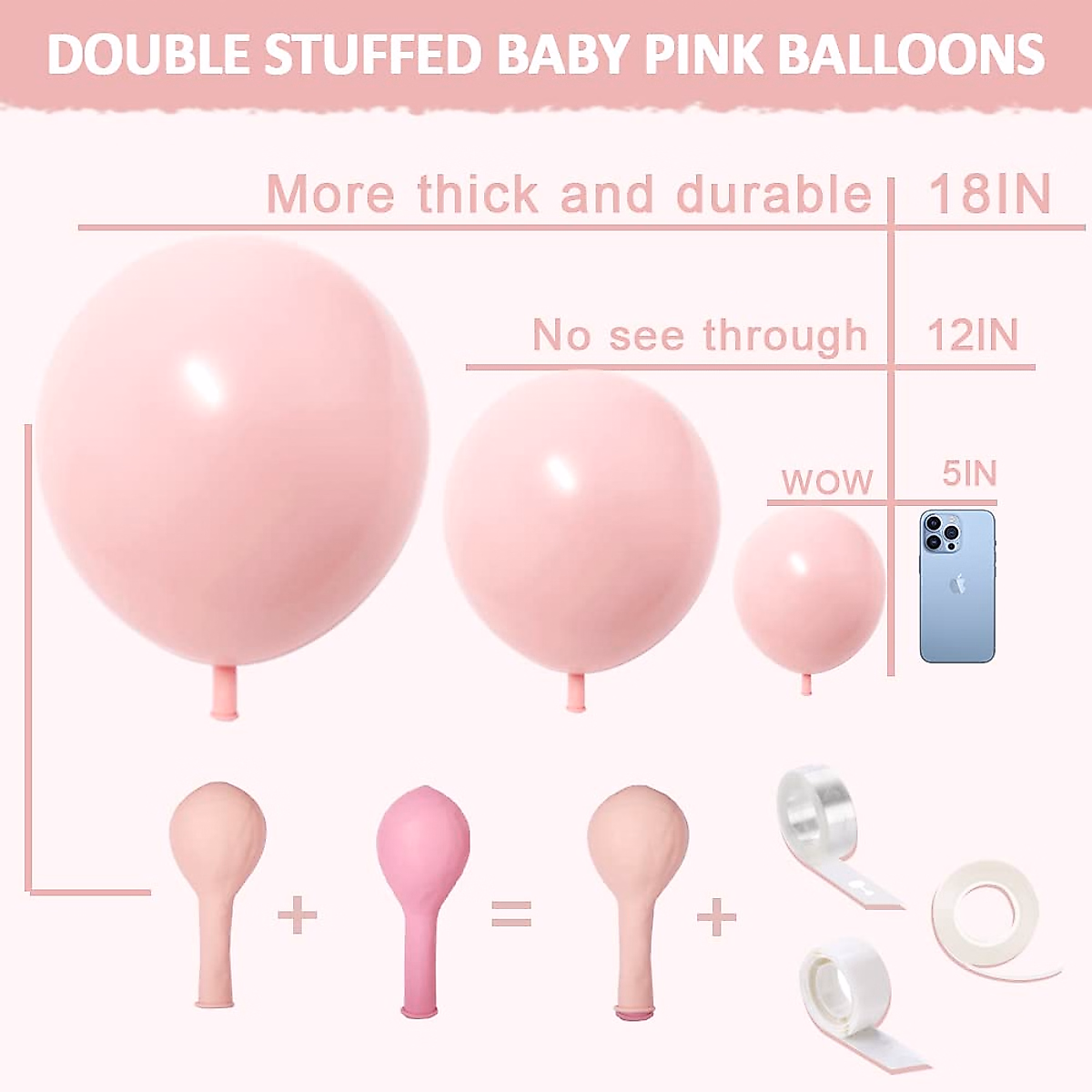 Pink Balloons Double Stuffed Pink Balloon Garland Light Pink Balloons Different Sizes 18/12/5 Inch Pastel Pink Balloon Arch Kit For Birthday Baby Shower Gender Reveal Bridal Party Decorations