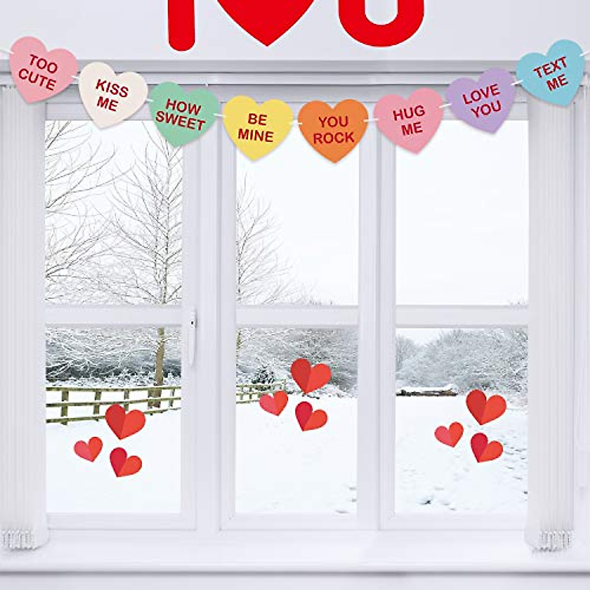 TUPARKA Valentine Conversation Candy Hearts Banner Valentine Candy Hearts Sayings Garland for Valentine's Day Decoration Party Supplies