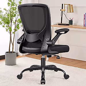 KERDOM Ergonomic Office Chair, Breathable Mesh Desk Chair, Lumbar Support Computer Chair with Wheels and Flip-up Arms, Swivel Task Chair, Adjustable Height Home Gaming Chair