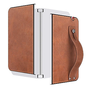 Foluu for Microsoft Surface Duo Case, Surface Duo Leather Case 2020, [Slim & Lightweight] PU Leather Back Cover Hard PC Holder with Hand Strap Protective Phone Case for Microsoft Surface Duo (Brown)
