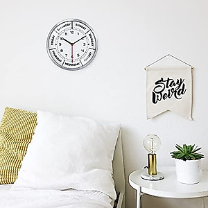 Lafocuse Silent Retirement Clock Day of The Week Wall Clock for Home Decor,Brushed Metal Frame Day Clocks for Seniors 12 Inch Living Room Bedroom Office-Without a Second Hand