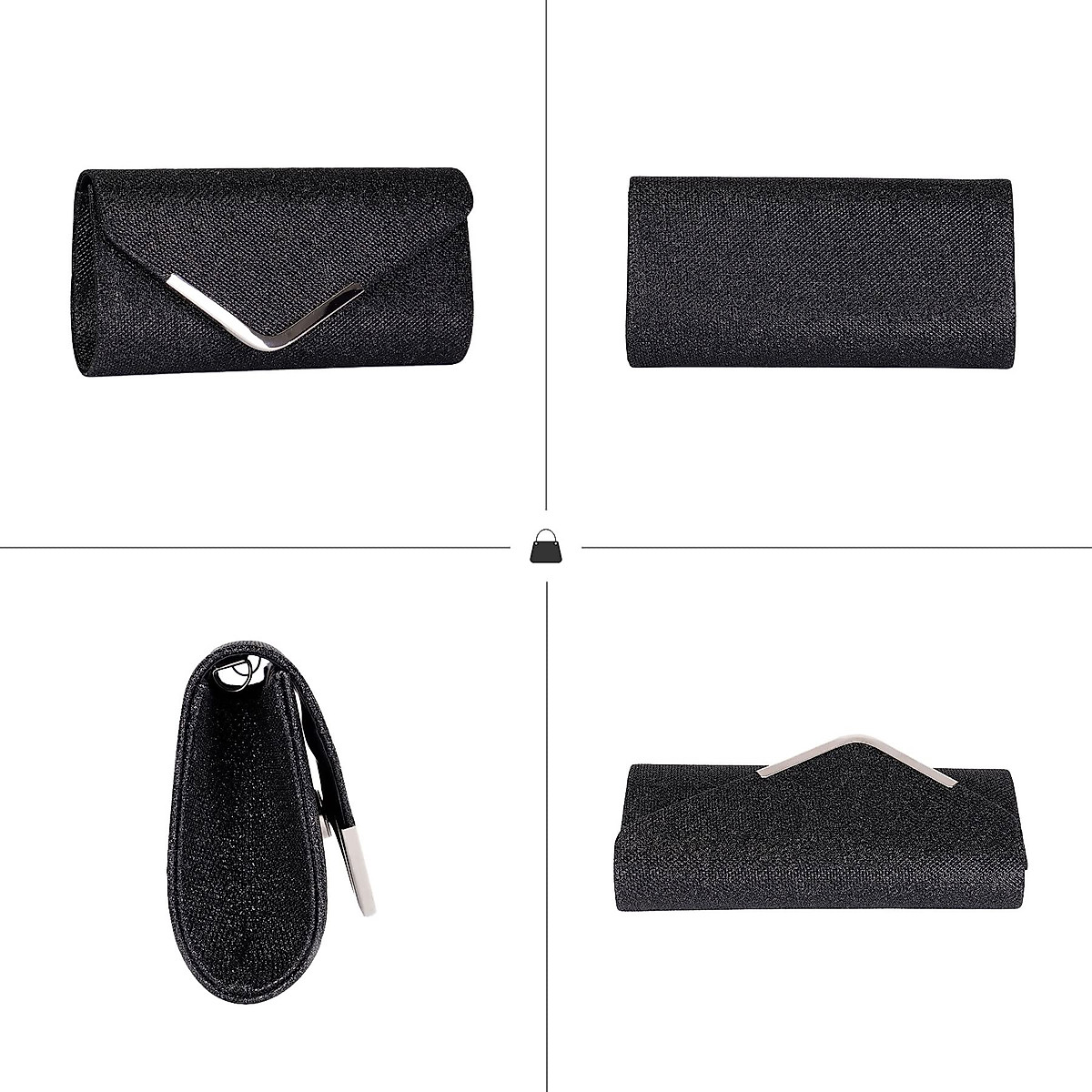Larcenciel Black Clutch Purses for Women Shiny Sequin Envelope Evening Bag