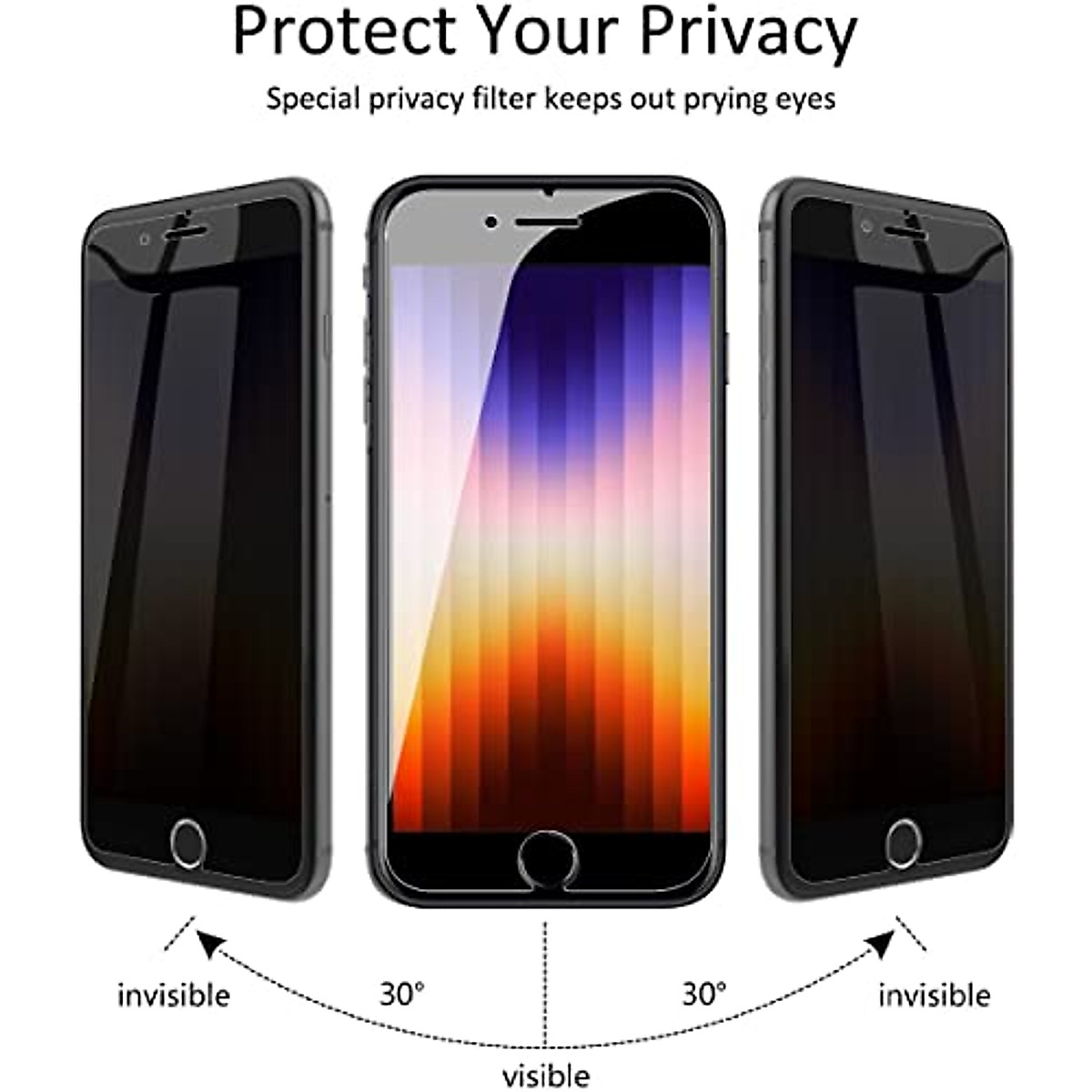Fotbor Privacy Screen for iPhone SE 2020/2022, iPhone 2nd/3rd Generation Privacy Screen Protector, iPhone SE 2020/2022 Screen Protector Tempered Glass, 4.7-Inch, Anti Spy, 2-Pack (dark)