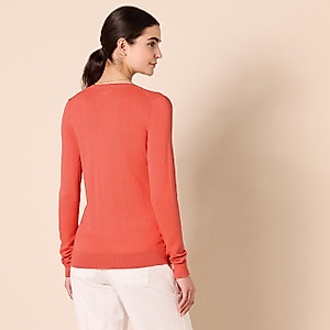 Amazon Essentials Women's Classic-Fit Lightweight Long-Sleeve V-Neck Sweater (Available in Plus Size), Coral Pink, Large