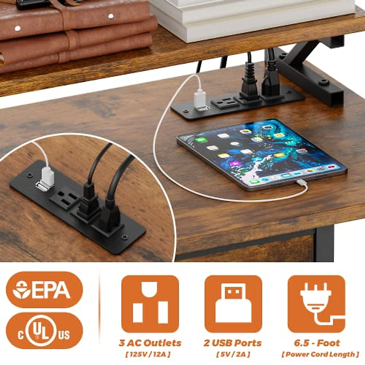 GIKPAL Computer Desk with Drawers, 47 inch Office Desk with Power Outlet and Storage Shelves, Home Writing Work Desks with Monitor Stand, Rustic Brown