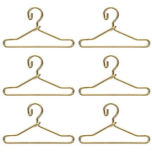 EXCEART 50pcs Mini Doll Clothes Hangers Metal Doll Gown Dress Outfit Holders Toys Hanging Rack Dollhouse Accessory 40mm ( Golden )