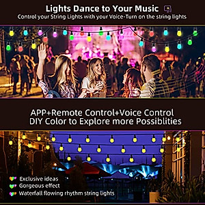 Smart Outdoor String Lights with 30 Dimmable RGB LED Bulbs, 74ft Color Changing Light Waterproof S14 Shatterproof Patio Lights with App Control & Remote for Porch Backyard Cafe Gazebo Lighting Decor