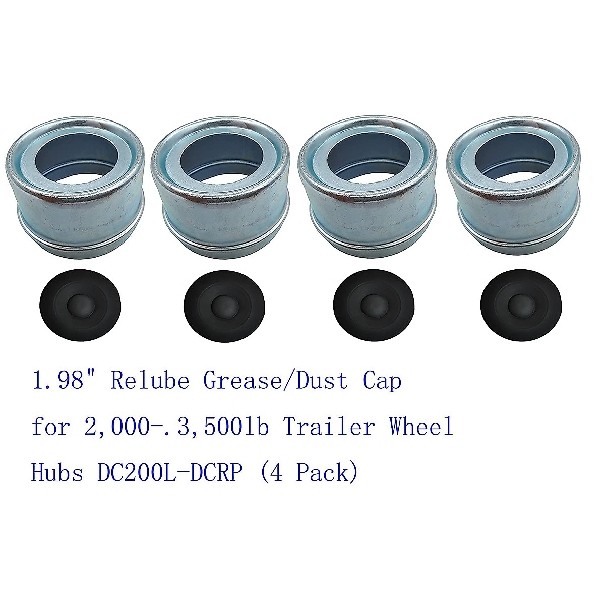 KLMHT Replaces Trailer Axle Dust Cap Cup Grease Cover & Rubber Plugs for Dexter EZ Lube Trailer Camper Axle 1.98" (4 Pack)