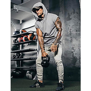 Poriff Mens Workout Running Shirts Sleevles Hoodies Plain Workout Tank Tops Grey S