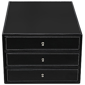 MyGift Executive 3-Drawer Leatherette Document Holder - Office Desk Filing Storage Box with Drawers, Black