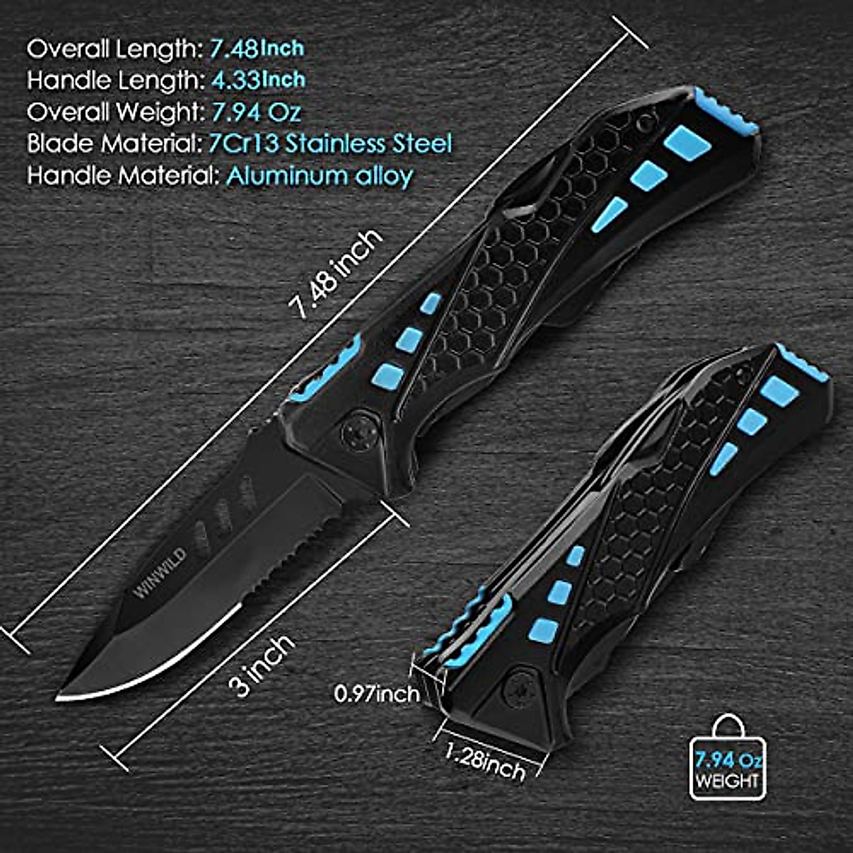 WINWILD Multitool Pocket Knife with Pliers Screwdrivers Bottle Opener Safety Lock,Camping knife for Survival Camping Fishing Hiking, Valentine's Day Gift for Men Women (Blue)