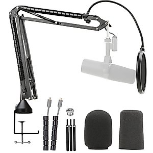 YOUSHARES SM7B Boom Arm with SM7B Pop Filter/Windscreen - Upgraded Mic Arm Compatible with Shure SM7B Dynamic Vocal Microphone, Heavy Duty Mic Stand Provide More Ways to Create.