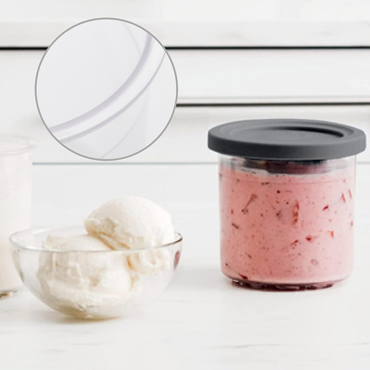 Ice Cream Containers 4 Pack with lid, Compatible with Ninja Creami Cream Makers NC299AMZ & NC300s Series, Reusable, BPA-Free & Dishwasher Safe, Airtight