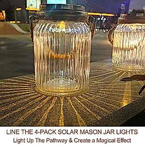 Bright Zeal 4-Pack 6" Solar Fairy Lights Outdoor Waterproof LED Mason Jar - Hanging Solar Yard Lights Outdoor Waterproof LED Mason Jars - Solar Lights Mason Jars Decorative Solar Mason Jar Lantern