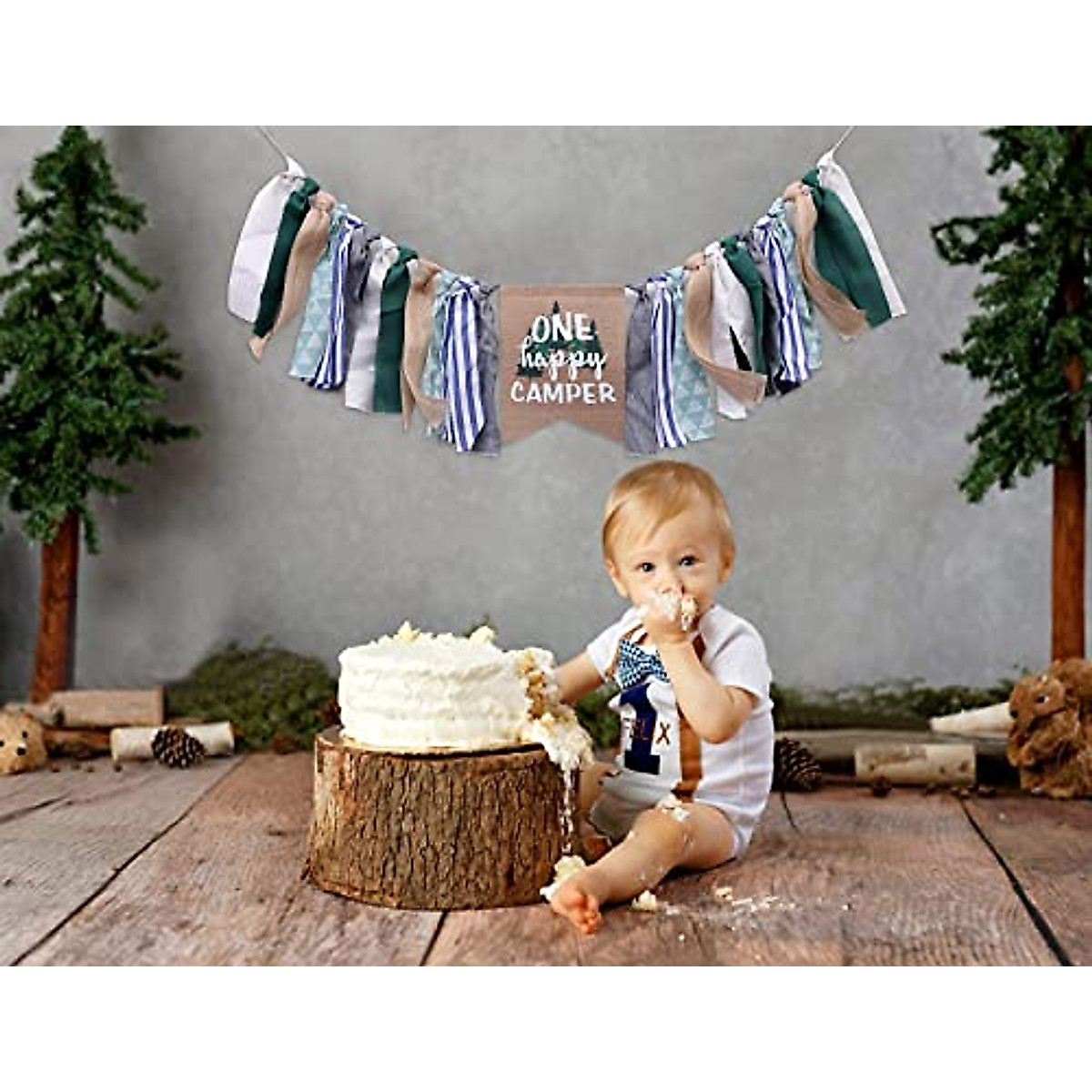 1st Birthday Banner - First Birthday High Chair Banner Happy Birthday Banner Highchair Party Decorations,Baby Birthday Photo Props(Forest)