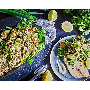 Arthur Court Designs Aluminum Salmon Fish Bagel Lox Glass Platter 20 inch x 11.5 inch