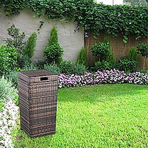 ZSEDP with Top Cover Iron Frame Rattan Trash Can Brown Gradient Outdoor Trash Can Warehouse