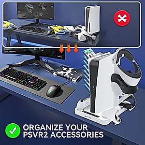 PSVR2 Charger & PS5 Controller Charging Station, PS5 Accessories for Playstation 5 Console,ps5 Stand with Cooling fan and Controller Charger, PSVR 2 Accessories Have 3 USB Ports & Led Indicator Light