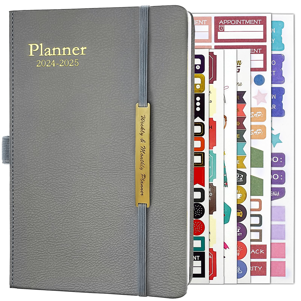 2024-2025 Leather Planner Weekly and Monthly,18 Months Calendar book,2024 Academic Planner From Jan. 2024 - Jun. 2025,2024 Appointment Book,Daily Agenda,Yearly Teachers Planner(5.7 X 8.3" Grey)