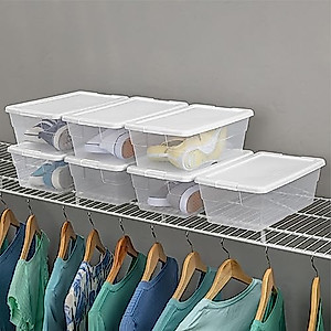 Sterilite 6 Quart Clear Plastic Stackable Storage Container Bin Box Tote with Snap-Close White Lid Organizing Solution for Home & Classroom, 24 Pack