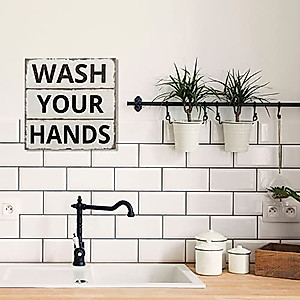 Barnyard Designs Wash Your Hands Sign Primitive Country Farmhouse Bathroom Quotes Home Decor Sign 11” x 11”