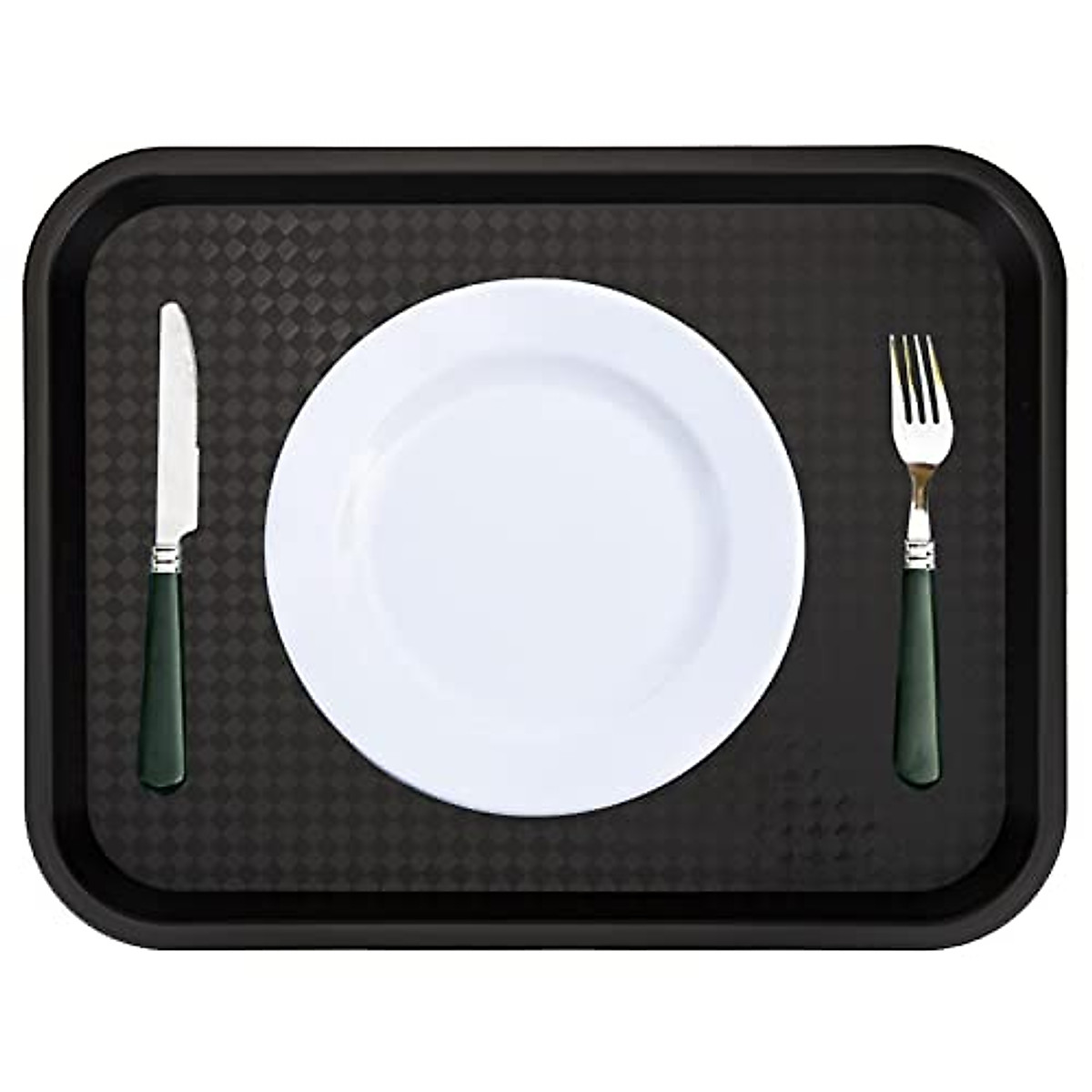 Yarlung 12 Pack Fast Food Tray, 13.8 x 10.5 Inch Plastic Restaurant Serving Tray Cafeteria Tray for Coffee Table, Kitchen, Party, Black