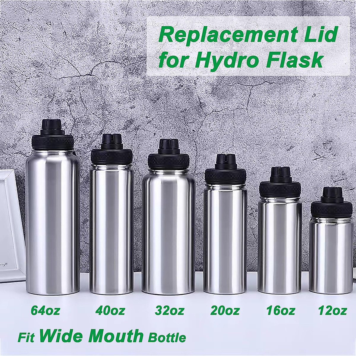 Replacement Lid Cap Compatible for Hydro Flask 12 16 18 20 32 40 64 oz Wide Mouth Water Bottle, Lid for Simple Modern, Takeya, Iron Flask and Other Brands Sports Water Bottle