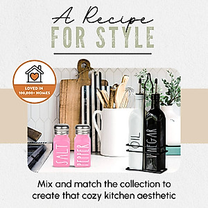 Pink Salt and Pepper Shakers Set by Brighter Barns - Pink Kitchen Accessories - Cute Glass Shakers - Pink Kitchen Decor - Pink Decor for Home Restaurants Wedding & Stainless Steel Lid (Pink)