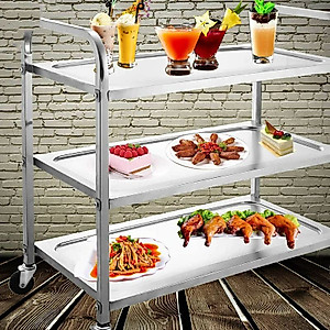 LOUYK 3 Shelf Kitchen Trolley Commercial Food Pantry with Wheels Kitchen Storage Rack (Color : A, Size : 95cm*95cm)