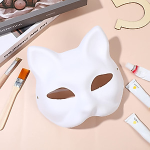 TOYANDONA 10pcs Cat Masks to Paint, Animal Dress Up Masks DIY White Masks Half for Masquerade Halloween Kids Cosplay Masks Costume Party Favors