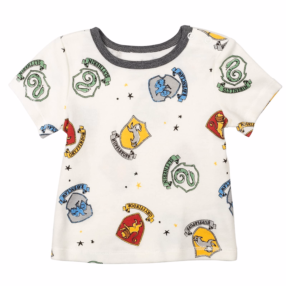 Harry Potter Hogwarts Newborn Baby Boys French Terry Short Overalls T-Shirt and Hat 3 Piece Outfit Set 3-6 Months