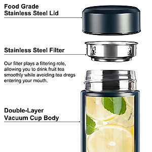 Lizhluzh 17oz Stainless Steel Water Bottles, Slim Water Bottle, Thermo Water Bottle, Insulated Water Bottle Keep Hot for 12 Hrs, Cold for 24 Hrs for Coffee, Drinks