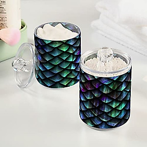 Kigai Dragon Scales Qtip Holder - 14OZ Clear Plastic Apothecary Jars Bathroom Canister Dispenser Organizer Vanity Storage Jar with Lid for Cotton Ball, Cotton Swab, Floss (2PACK)