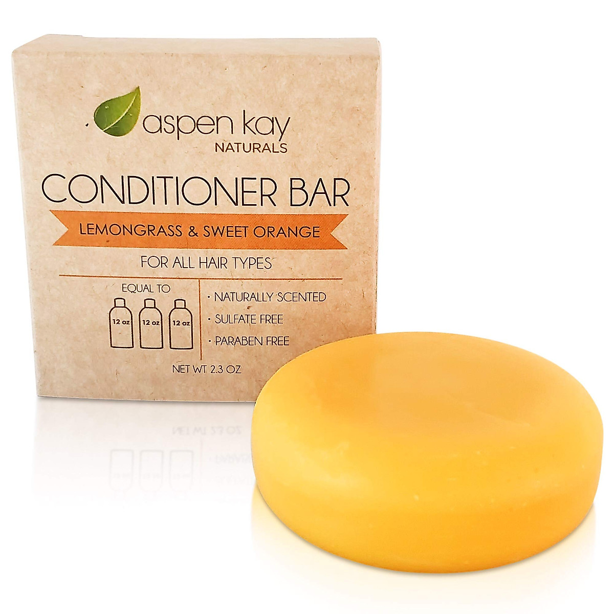 Aspen Kay Naturals Conditioner Bar, Lemongrass, 2.3 Ounce. Made With Natural & Organic Ingredients, All Hair Types including frizzy hair, Sulfate-Free, Cruelty-Free & Vegan