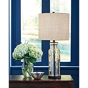 Signature Design by Ashley Laurentia 28.75" Modern Neutral Glass Table Lamp, Champagne