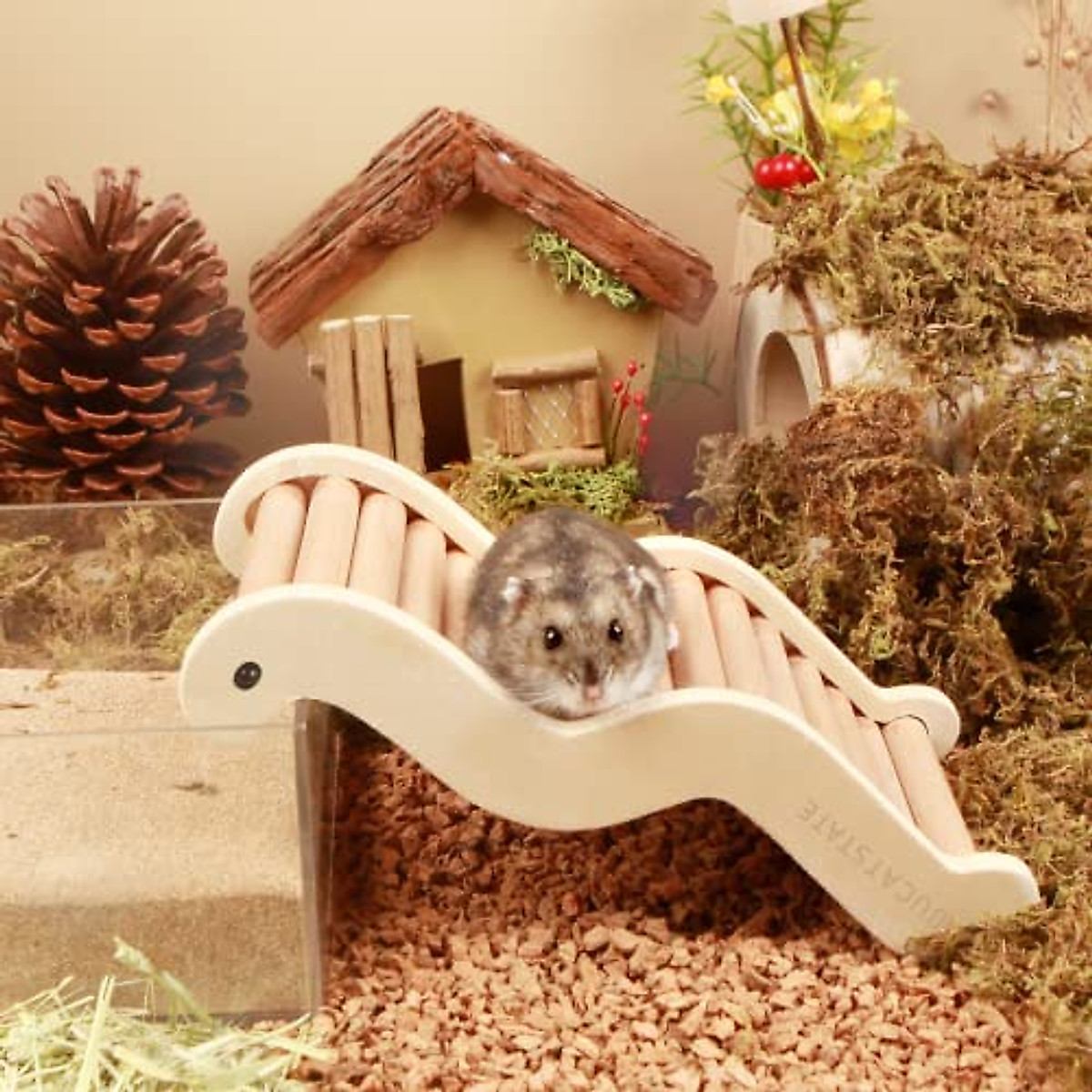 BUCATSTATE Hamster Climbing Ladder, Wooden Climbing Toy and Bridge Cage Decor for Hamsters Gerbils Mice and Small Animals (Snake Pattern)