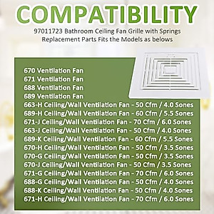 EAGLEGGO 97011723 Bathroom Ceiling Fan Grille with Springs for Square Ceiling or Wall-Mount Exhaust Fan Replacement Vent Cover Fits Models 663 670 671 675 688 Ventilation Fan - Plastic Cover White